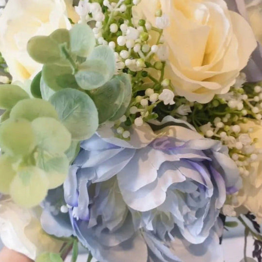 Baby Blue And Cream Rose Bouquet - Claire De Fleurs