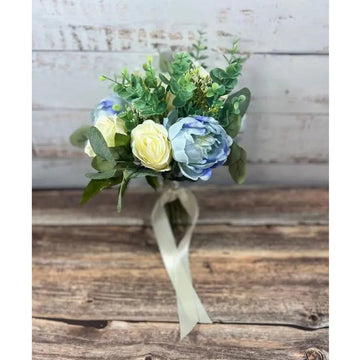 Baby Blue And Cream Rose Bouquet - Claire De Fleurs